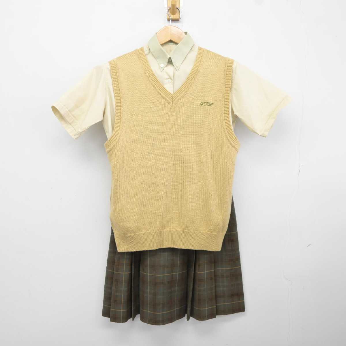 【中古】群馬県 高崎経済大学附属高等学校 女子制服 3点 ニットベスト・シャツ・スカート Sf040340 中古制服通販パレイド