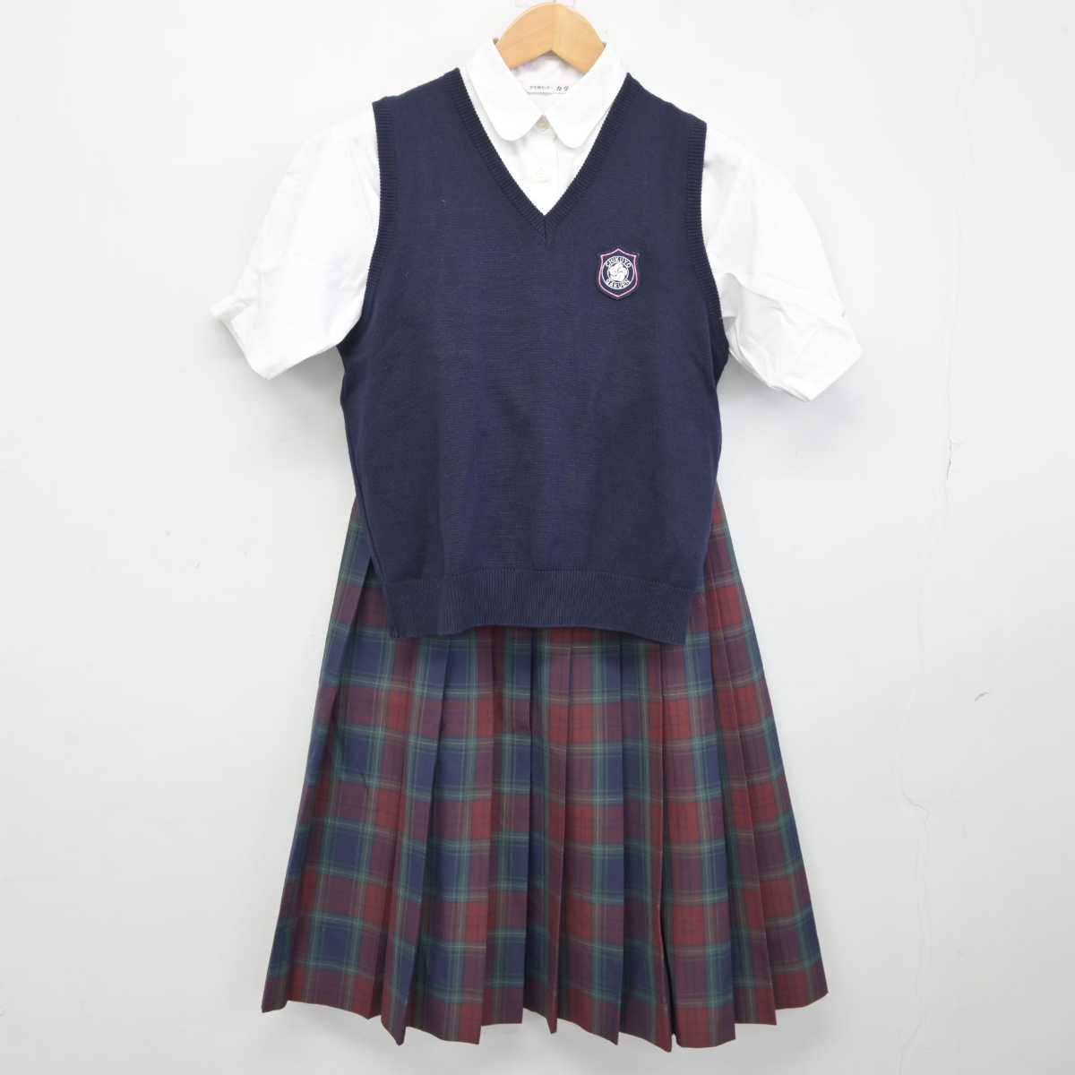 【中古】福岡県 筑陽学園高等学校 女子制服 4点 シャツ・ニットベスト・スカート Sf040391 中古制服通販パレイド