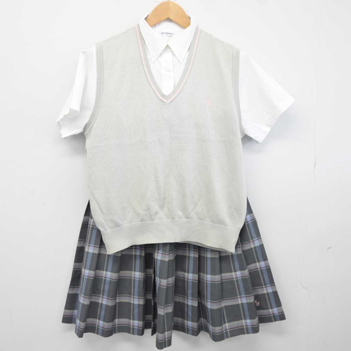 【中古】栃木県 國學院大学栃木高等学校 女子制服 3点 ニットベスト・シャツ・スカート Sf041649 中古制服通販パレイド