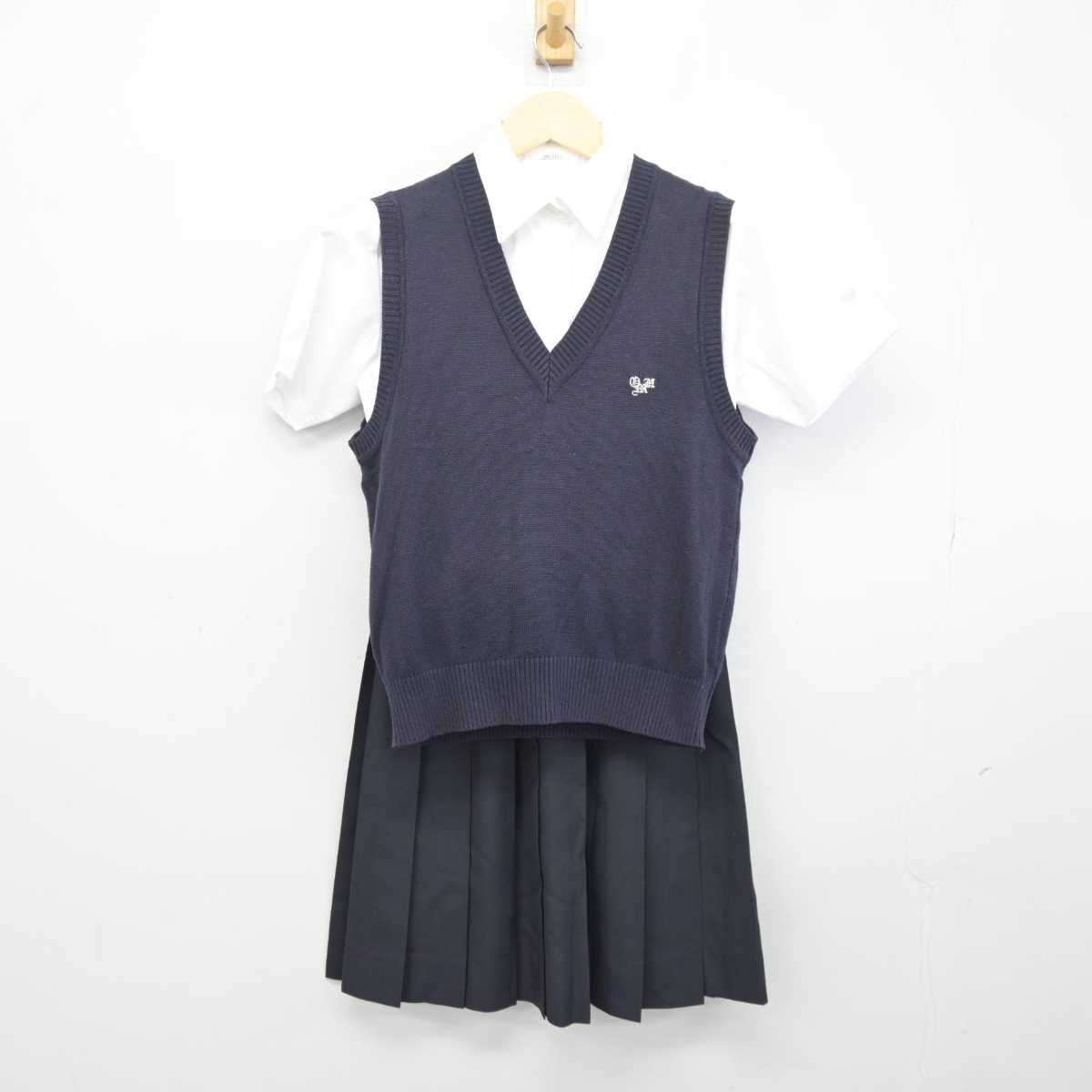 【中古】埼玉県 大宮南高等学校 女子制服 3点 ニットベスト・シャツ・スカート Sf042374 中古制服通販パレイド