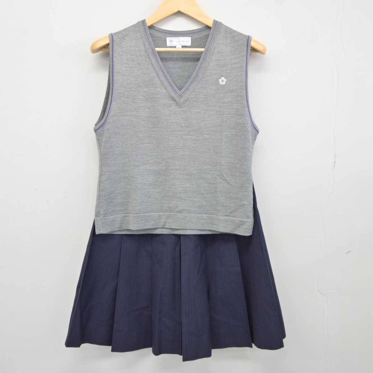 【中古】東京都 跡見学園高等学校 女子制服 2点 ニットベスト・スカート Sf043089 中古制服通販パレイド