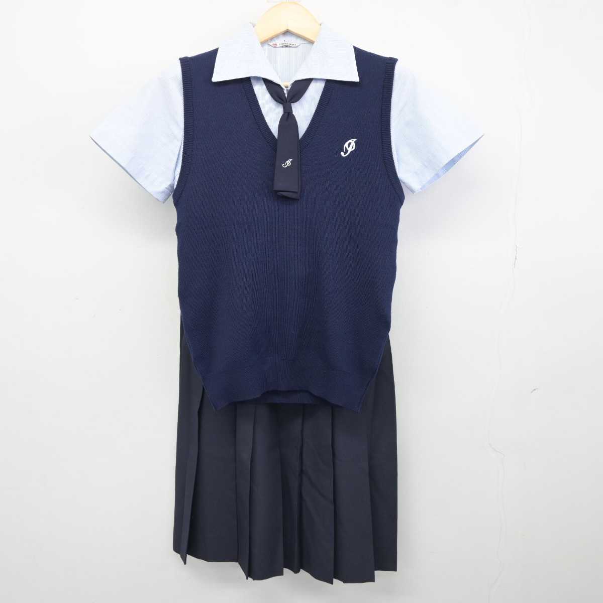 【中古】熊本県 必由館高等学校 女子制服 4点 ニットベスト・シャツ・ジャンパースカート Sf043909 中古制服通販パレイド