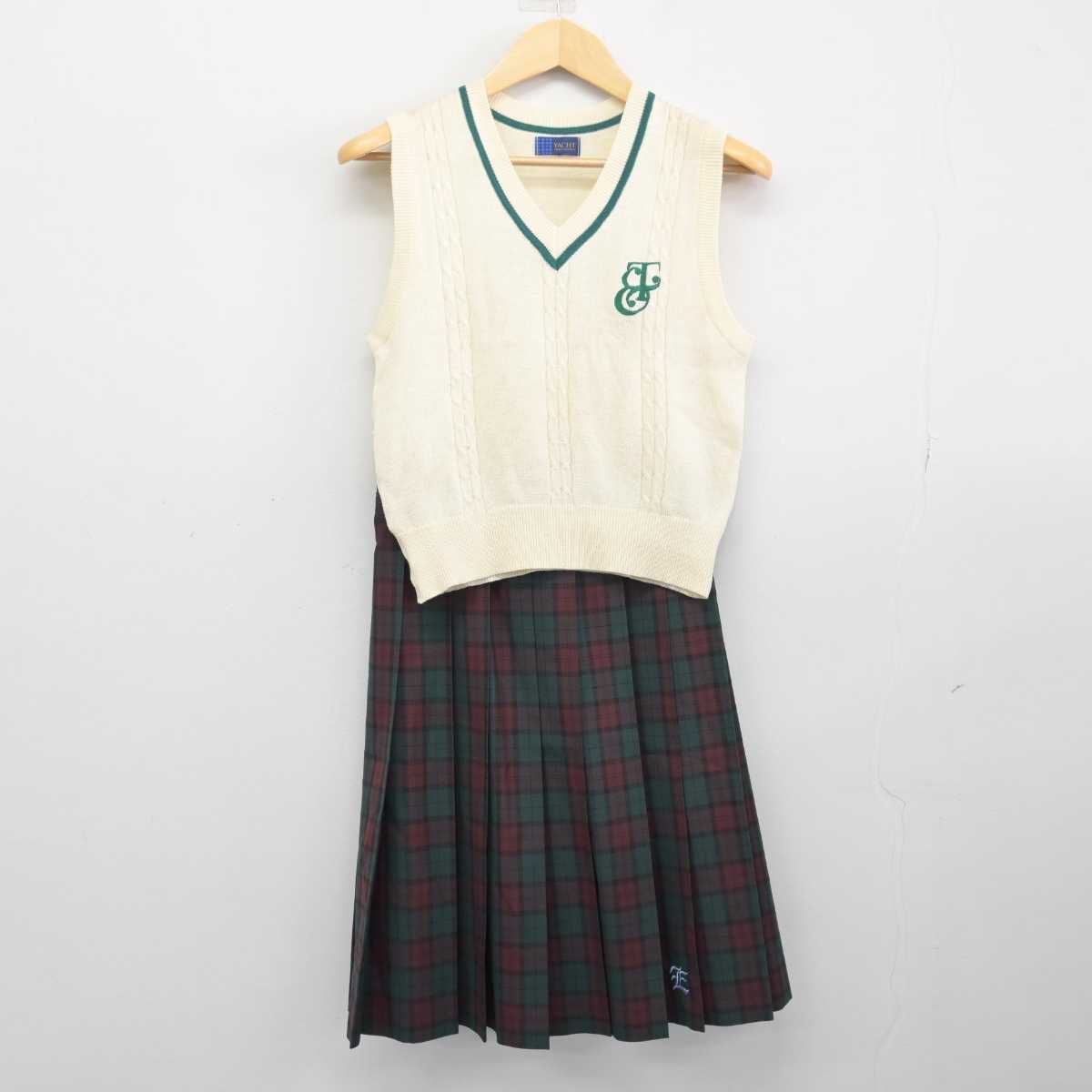 【中古】茨城県 江戸川学園取手中学校高等学校 女子制服 2点 ニットベスト・スカート Sf046753 中古制服通販パレイド