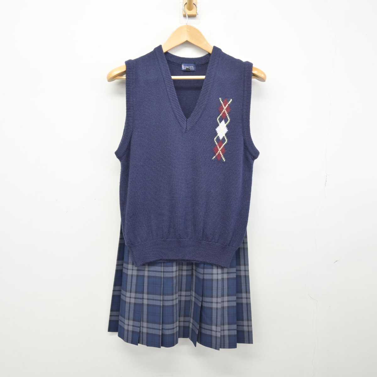 【中古】山口県 宇部フロンティア大学附属香川高等学校 女子制服 2点 ニットベスト・スカート Sf047375 中古制服通販パレイド