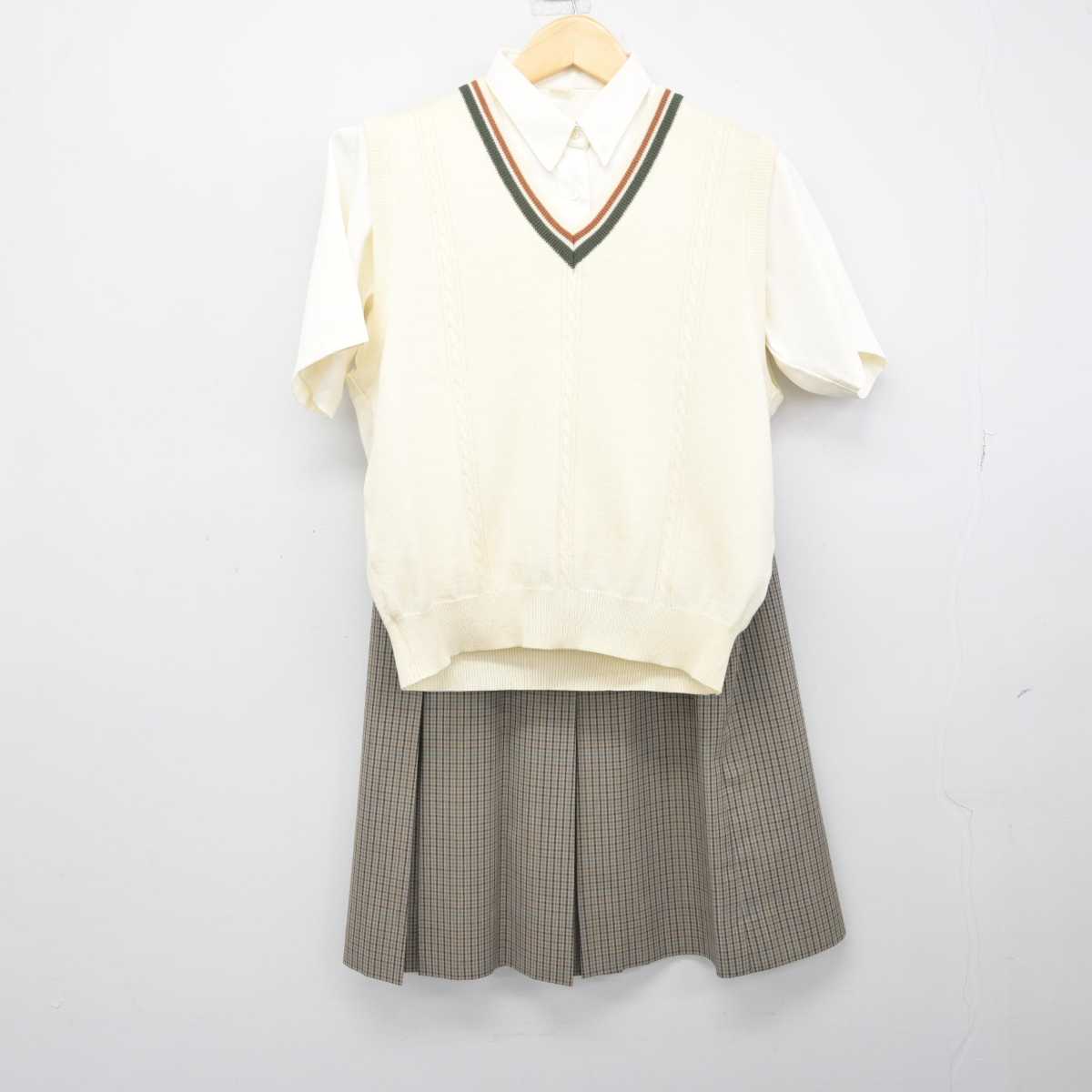 【中古】長崎県 長崎商業高等学校 女子制服 3点 ニットベスト・シャツ・スカート Sf049598 中古制服通販パレイド