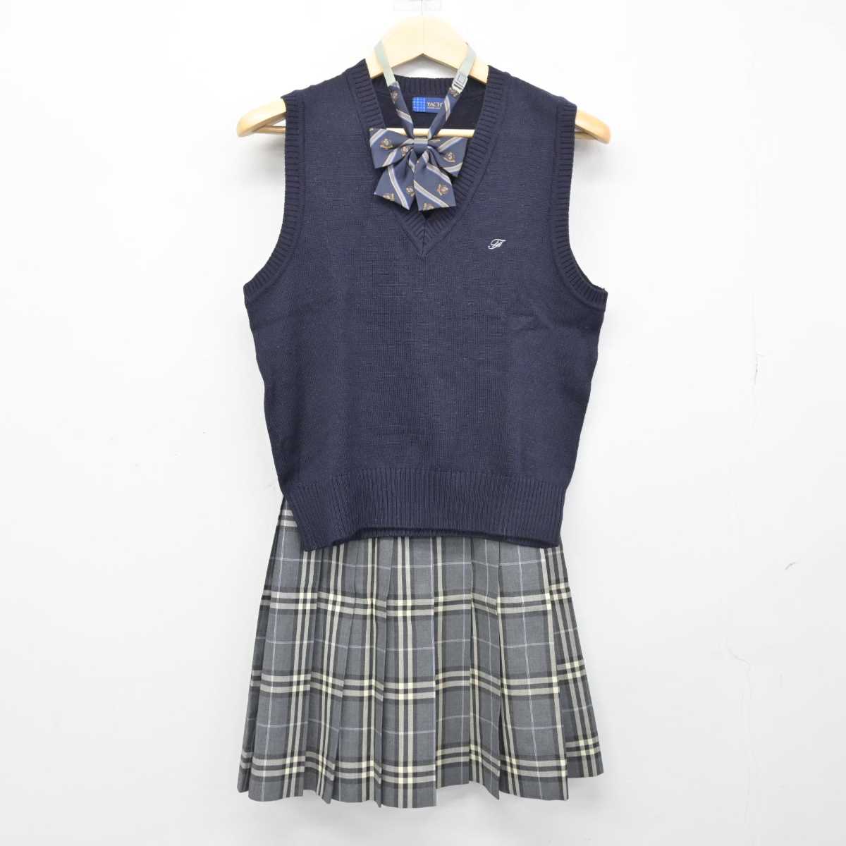 【中古】東京都 深川高等学校 女子制服 3点 ニットベスト・スカート Sf049815 中古制服通販パレイド