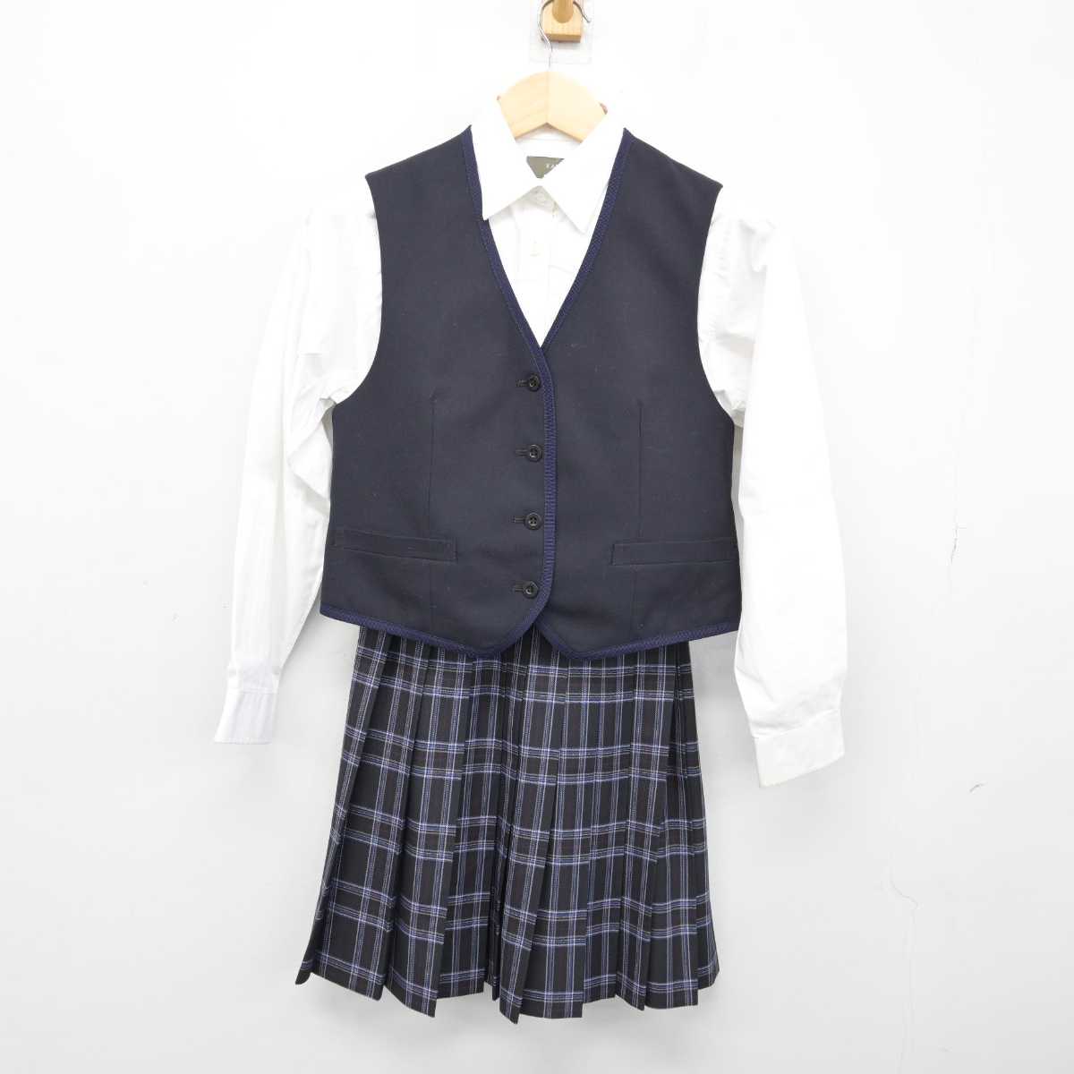 【中古】大阪府 賢明学院中学校・高等学校 女子制服 4点 ベスト・ニット・シャツ・スカート Sf051549 中古制服通販パレイド