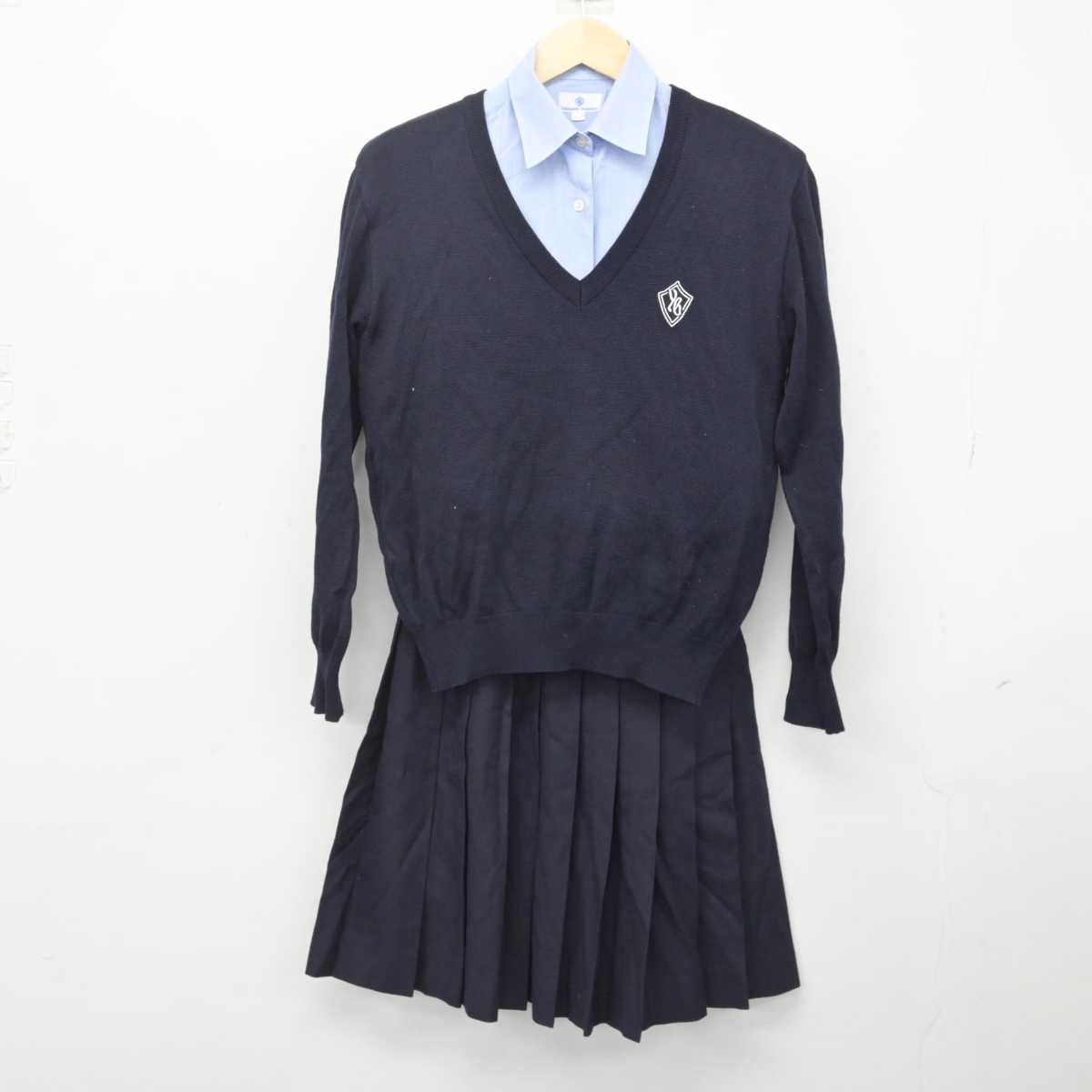 【中古】神奈川県 横浜女学院高等学校 女子制服 3点 ニット・シャツ・スカート Sf052788 中古制服通販パレイド