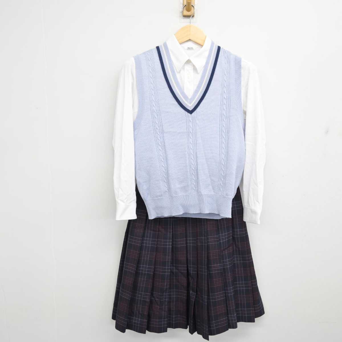 【中古】北海道 北海道旭川西高等学校 女子制服 3点 シャツ・ニットベスト・スカート Sf053570 中古制服通販パレイド