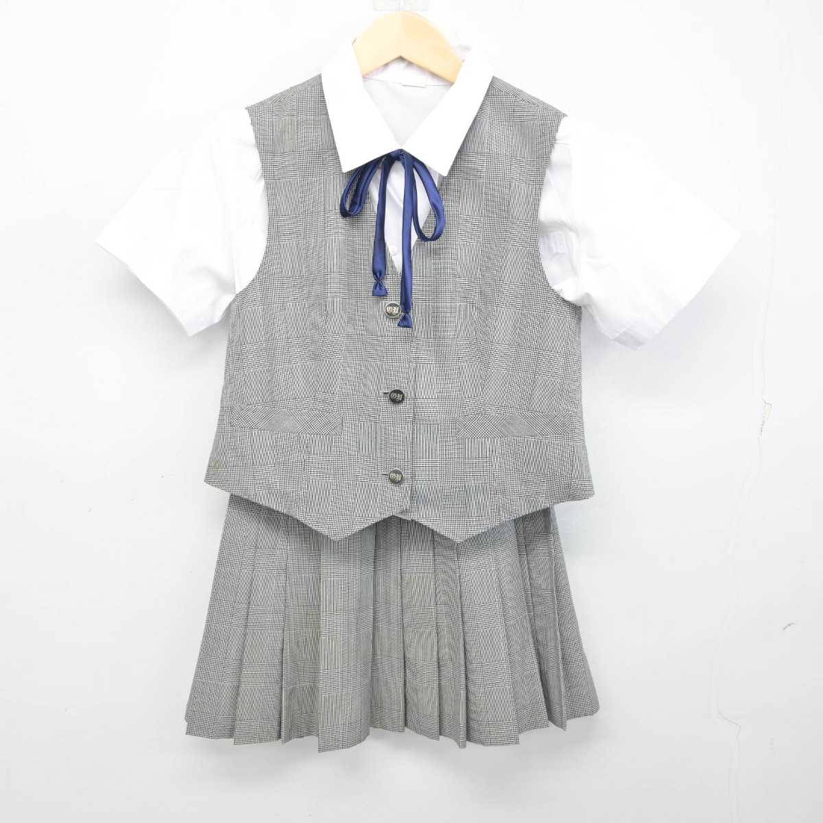 【中古】東京都 鷗友学園女子中学高等学校旧制服 女子制服 4点 ベスト・シャツ・スカート Sf054018 中古制服通販パレイド