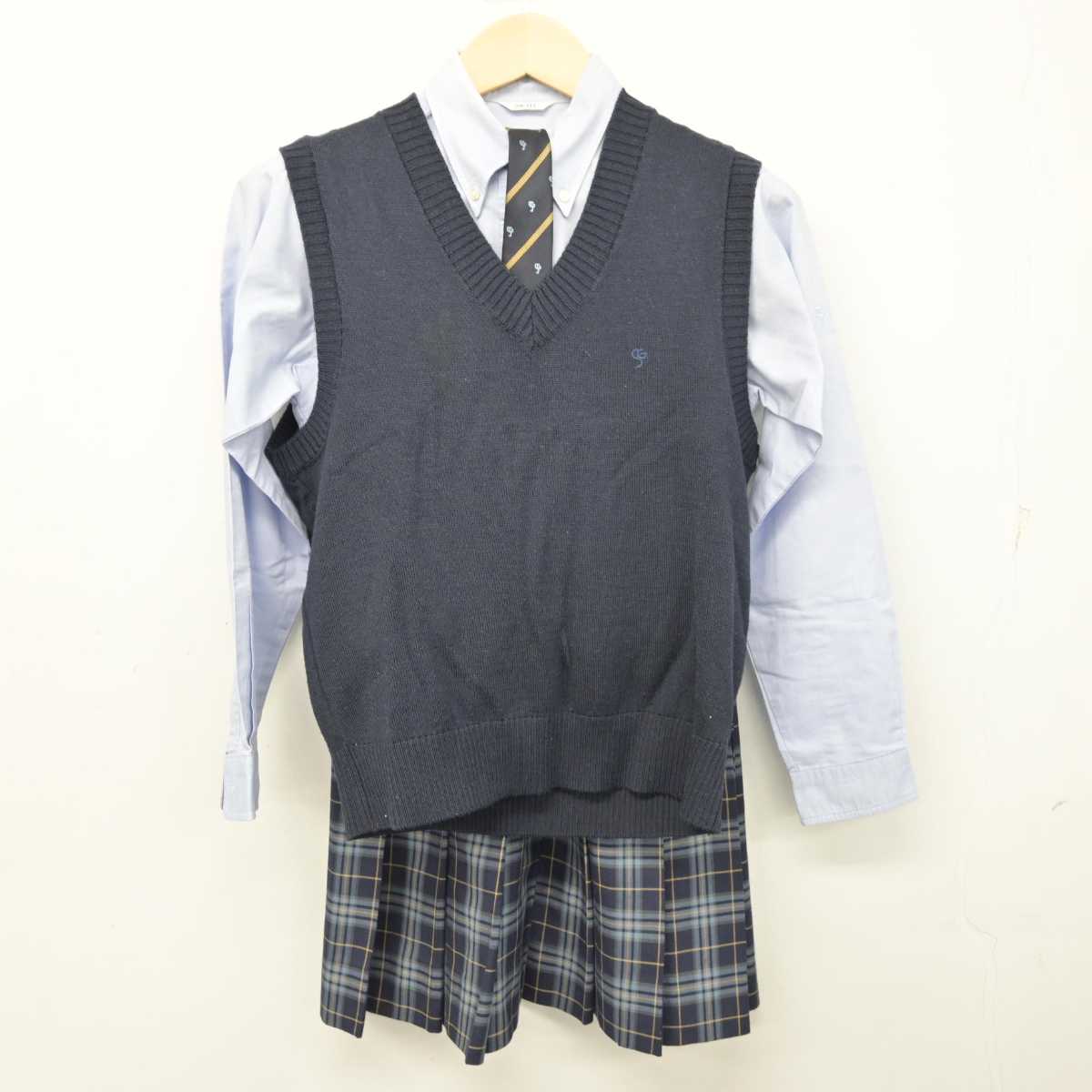 【中古】兵庫県 須磨学園高等学校 女子制服 4点 ニットベスト・シャツ・スカート Sf054324 中古制服通販パレイド