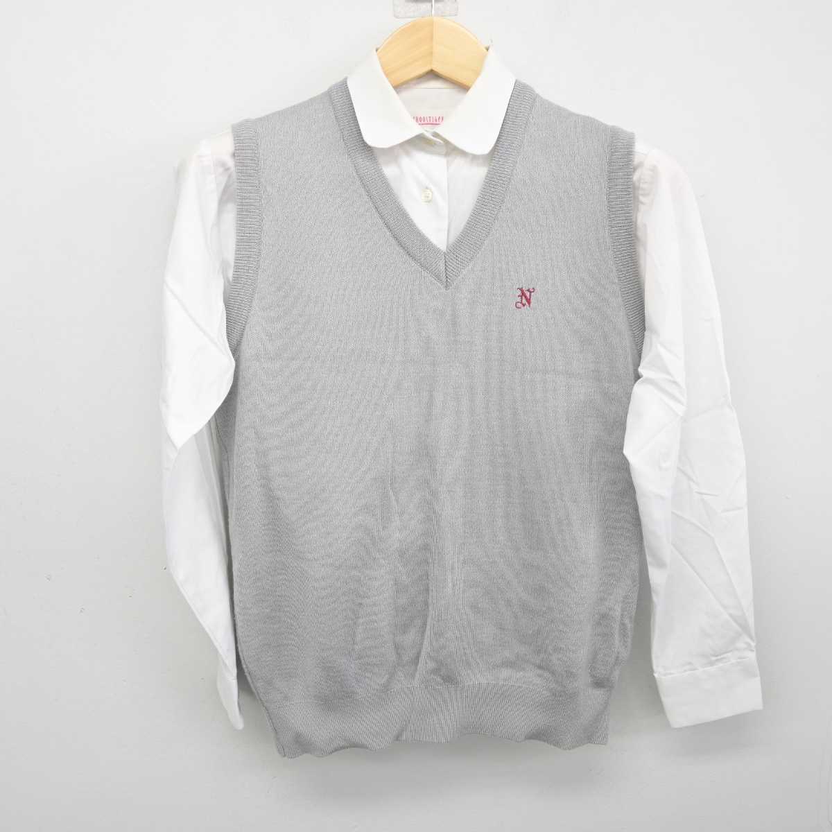 【中古】北海道 札幌日本大学中学校･高等学校 女子制服 2点 ニットベスト・シャツ Sf056102 中古制服通販パレイド