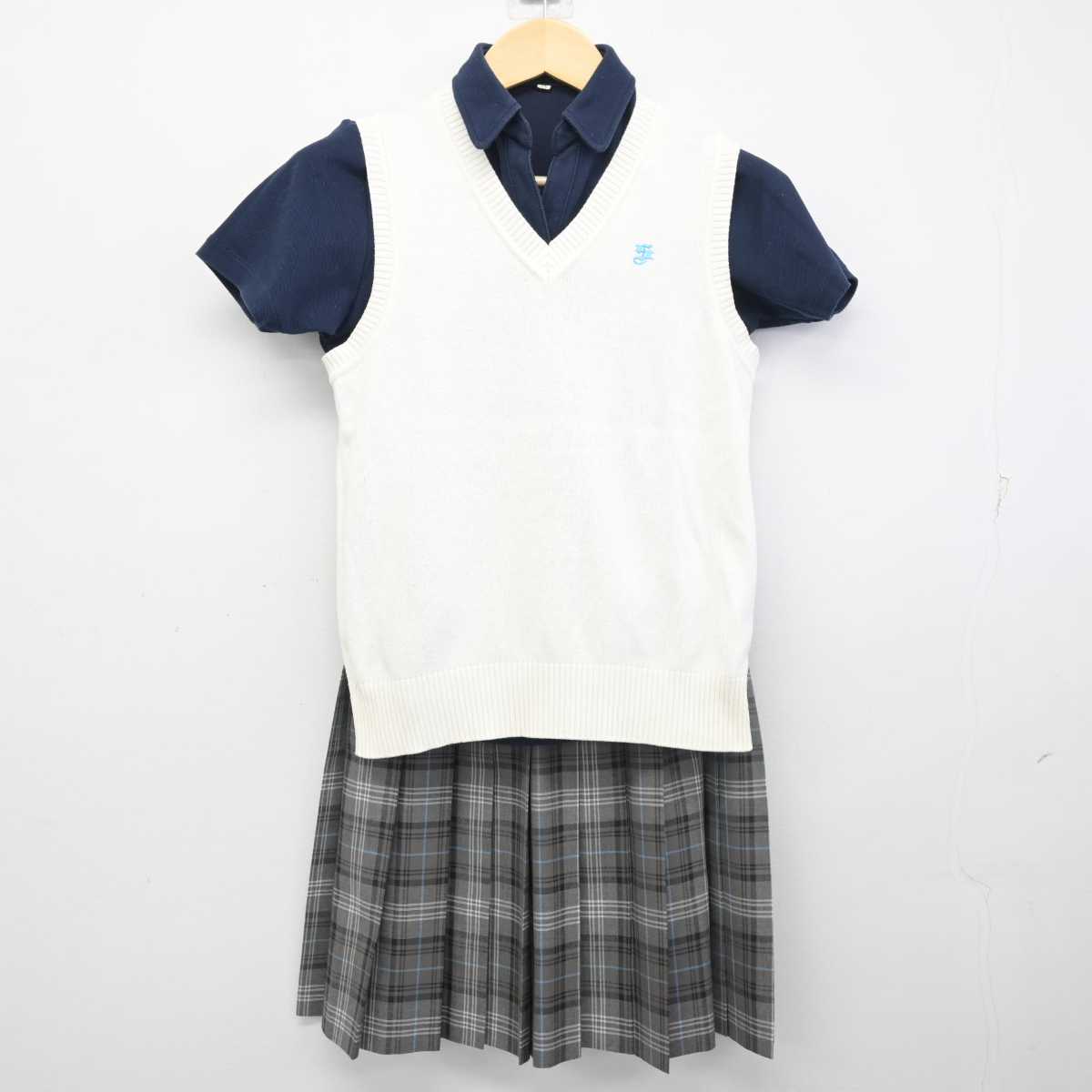 【中古】埼玉県 淑徳与野高等学校 女子制服 3点 ニットベスト・シャツ・スカート Sf056996 中古制服通販パレイド
