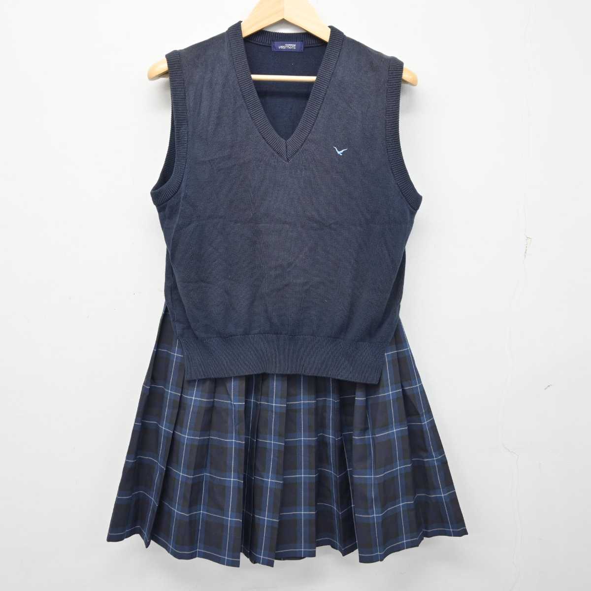 【中古】福岡県 福岡講倫館高等学校 女子制服 2点 ニットベスト・スカート Sf058180 中古制服通販パレイド