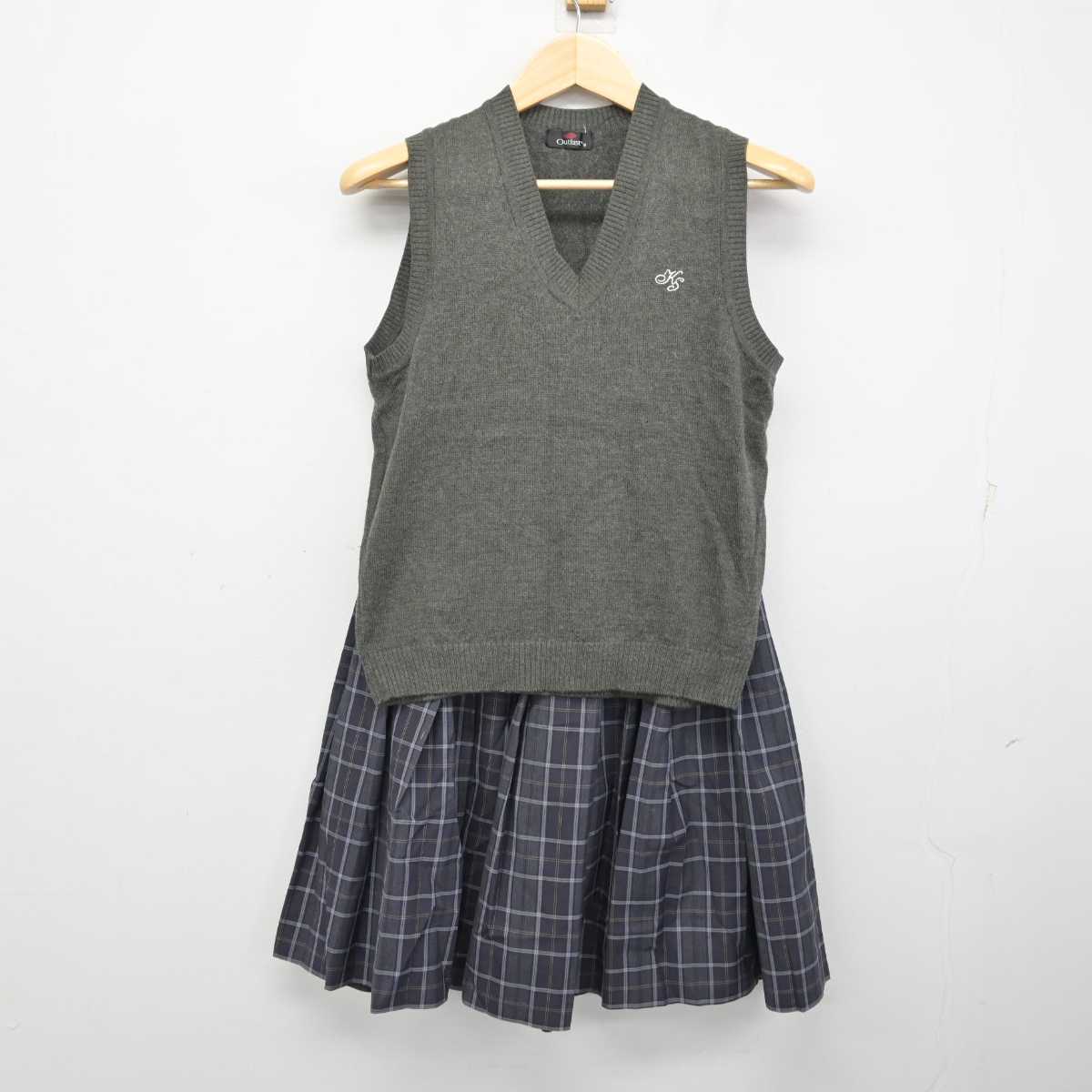 【中古】大阪府 北かわち皐が丘高等学校 女子制服 2点 ニットベスト・スカート Sf058349 中古制服通販パレイド