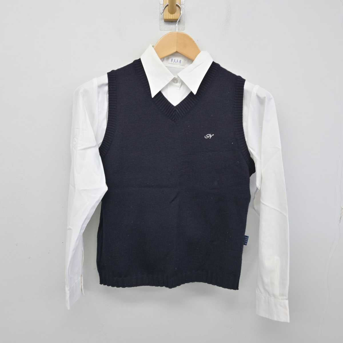【中古】福岡県 中村学園女子中学・高等学校 女子制服 3点 ニットベスト・シャツ Sf058599 中古制服通販パレイド