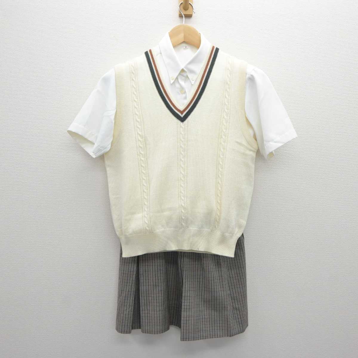 【中古】長崎県 長崎商業高等学校 女子制服 3点 シャツ・ニットベスト・スカート Sf061022 中古制服通販パレイド