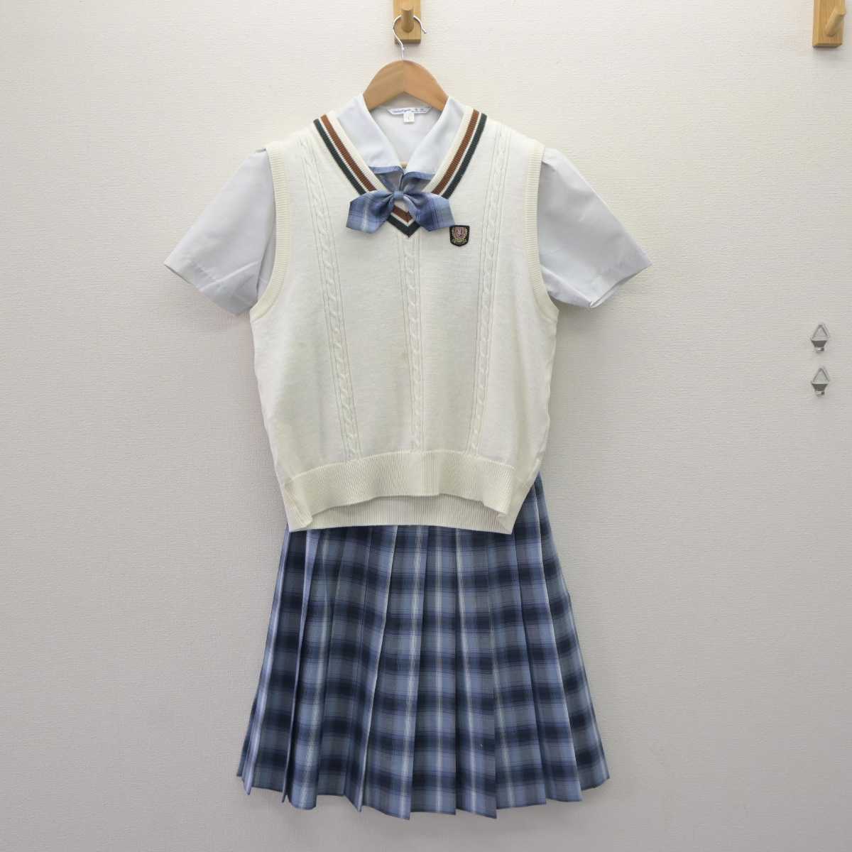 【中古】宮崎県 宮崎日本大学 中学校・高等学校 女子制服 4点 ニットベスト・シャツ・スカート Sf063896 中古制服通販パレイド
