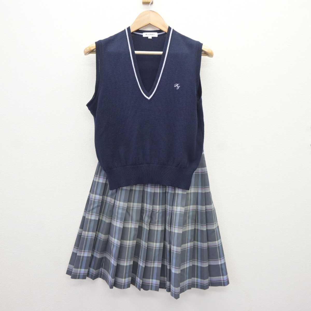 【中古】栃木県 國學院大學栃木中学校・高等学校 女子制服 3点 ニットベスト・スカート Sf064991 中古制服通販パレイド
