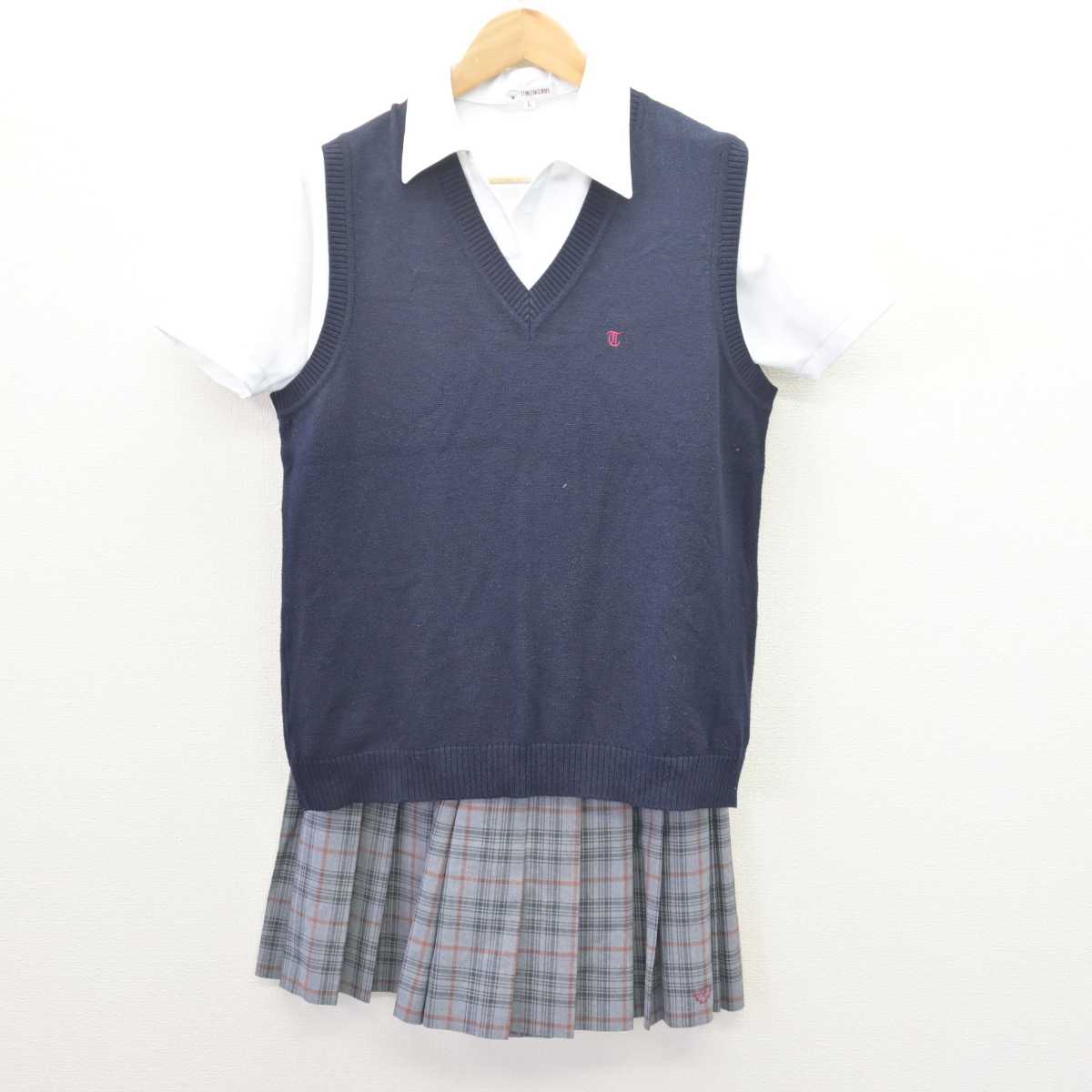 【中古】愛知県 名古屋経済大学高蔵高等学校 女子制服 3点 ニットベスト・シャツ・スカート Sf067402 中古制服通販パレイド