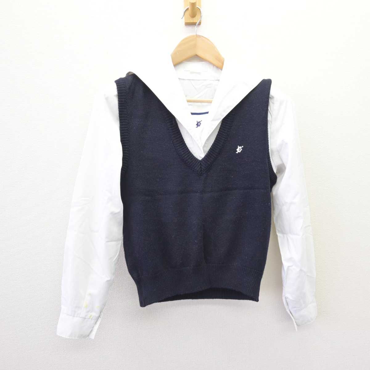【中古】福岡県 福岡魁誠高等学校旧制服 女子制服 2点 ニットベスト・ブラウス Sf069070 中古制服通販パレイド