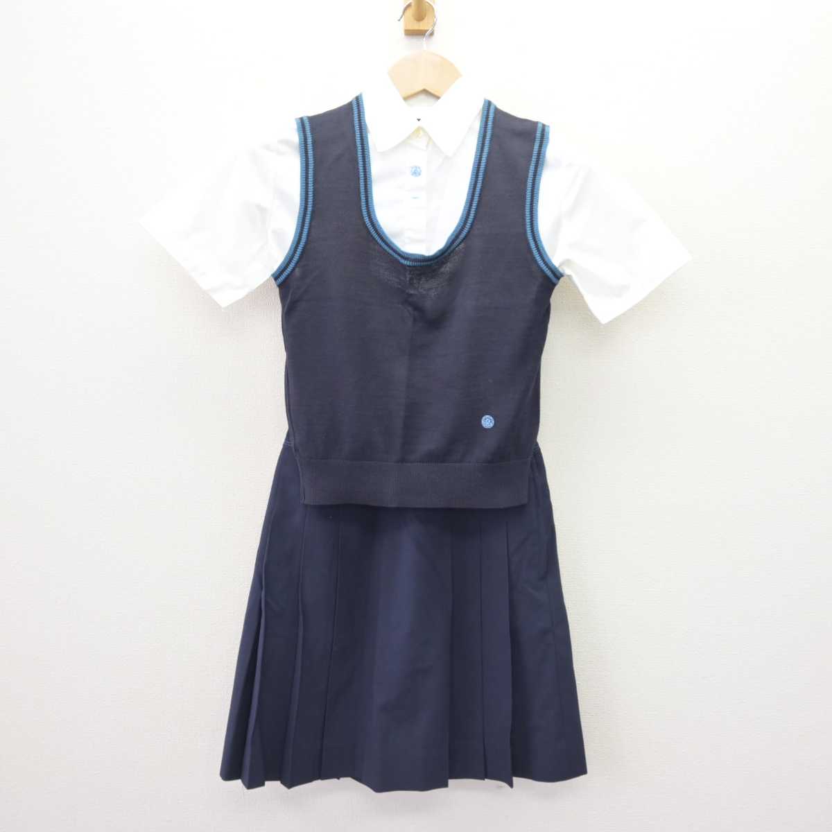 【中古】広島県 広島女学院中学高等学校 女子制服 3点 ニットベスト・シャツ・スカート Sf069150 中古制服通販パレイド