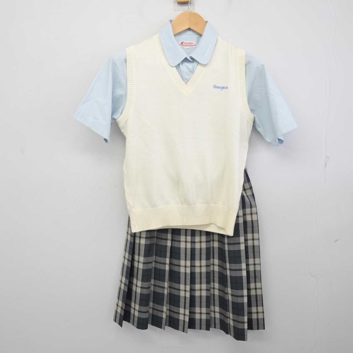 【中古】静岡県 沼津市立沼津高等学校・中等部 女子制服 3点 ニットベスト・シャツ・スカート Sf071474 中古制服通販パレイド