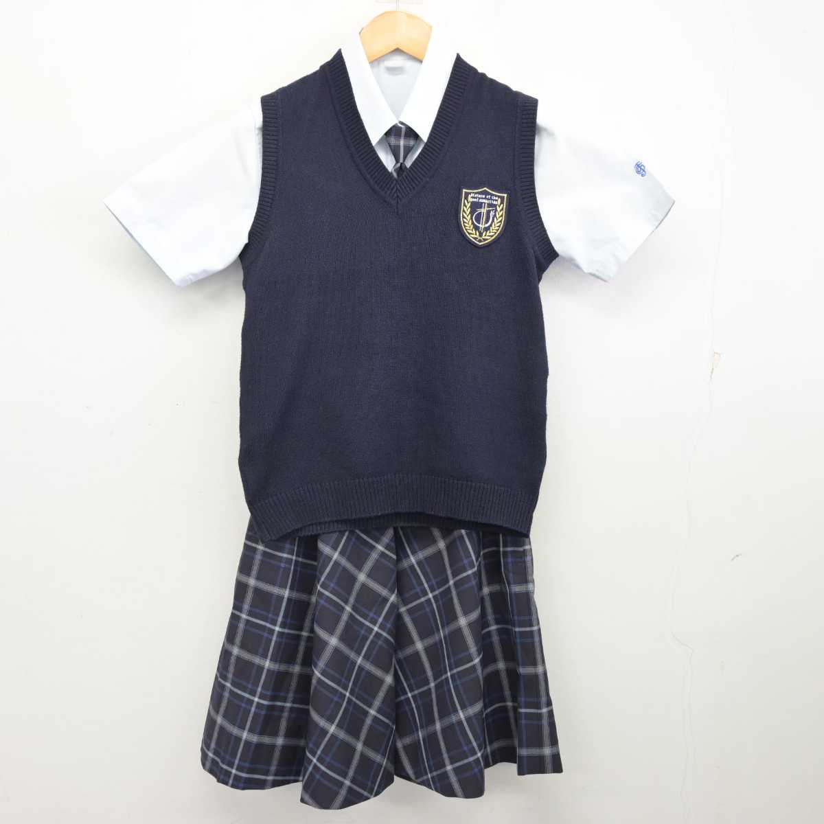 【中古】長崎県 聖和女子学院中学校・高等学校 女子制服 4点 ニットベスト・シャツ・スカート Sf075678 中古制服通販パレイド
