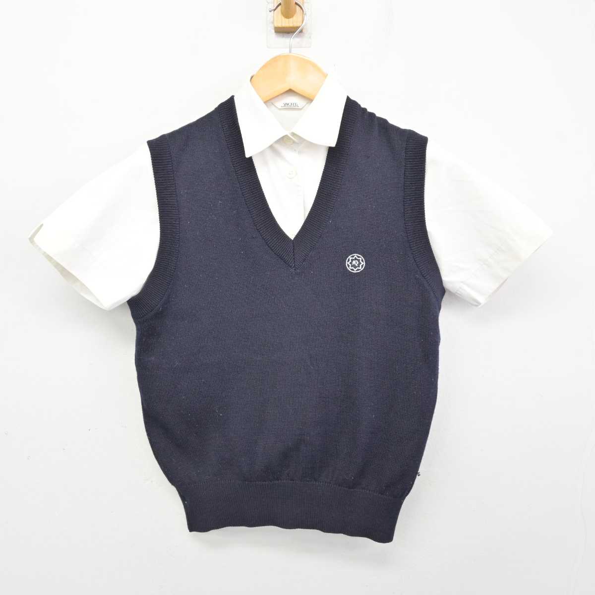 【中古】青森県 青森明の星中学・高等学校 女子制服 2点 ニットベスト・シャツ Sf076005 中古制服通販パレイド