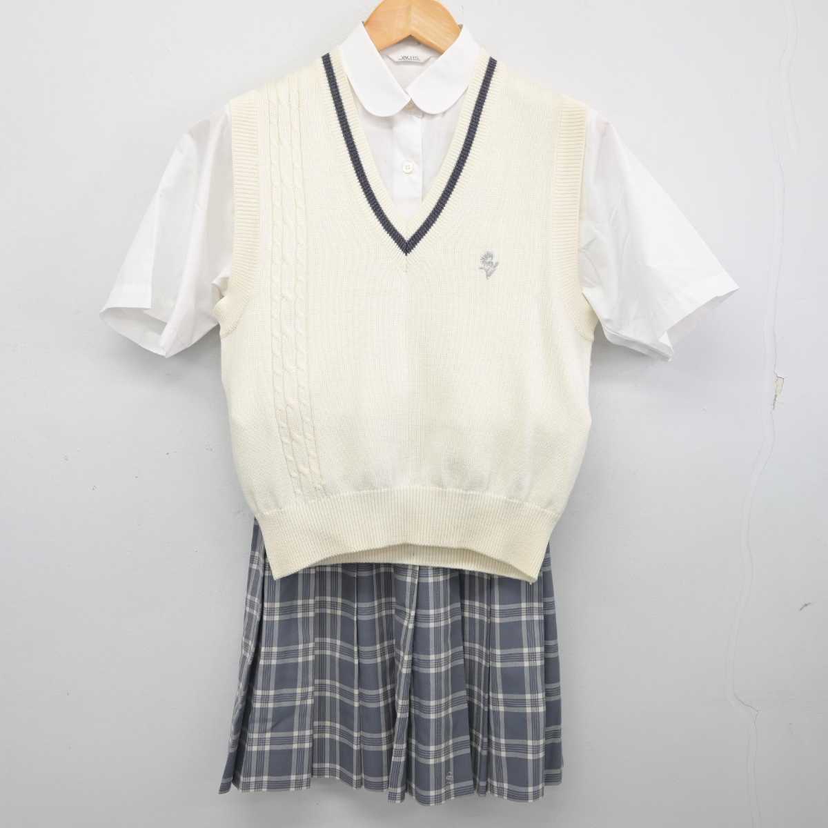 【中古】神奈川県 相模女子大学中学部・高等部 女子制服 3点 ニットベスト・シャツ・スカート Sf077318 中古制服通販パレイド