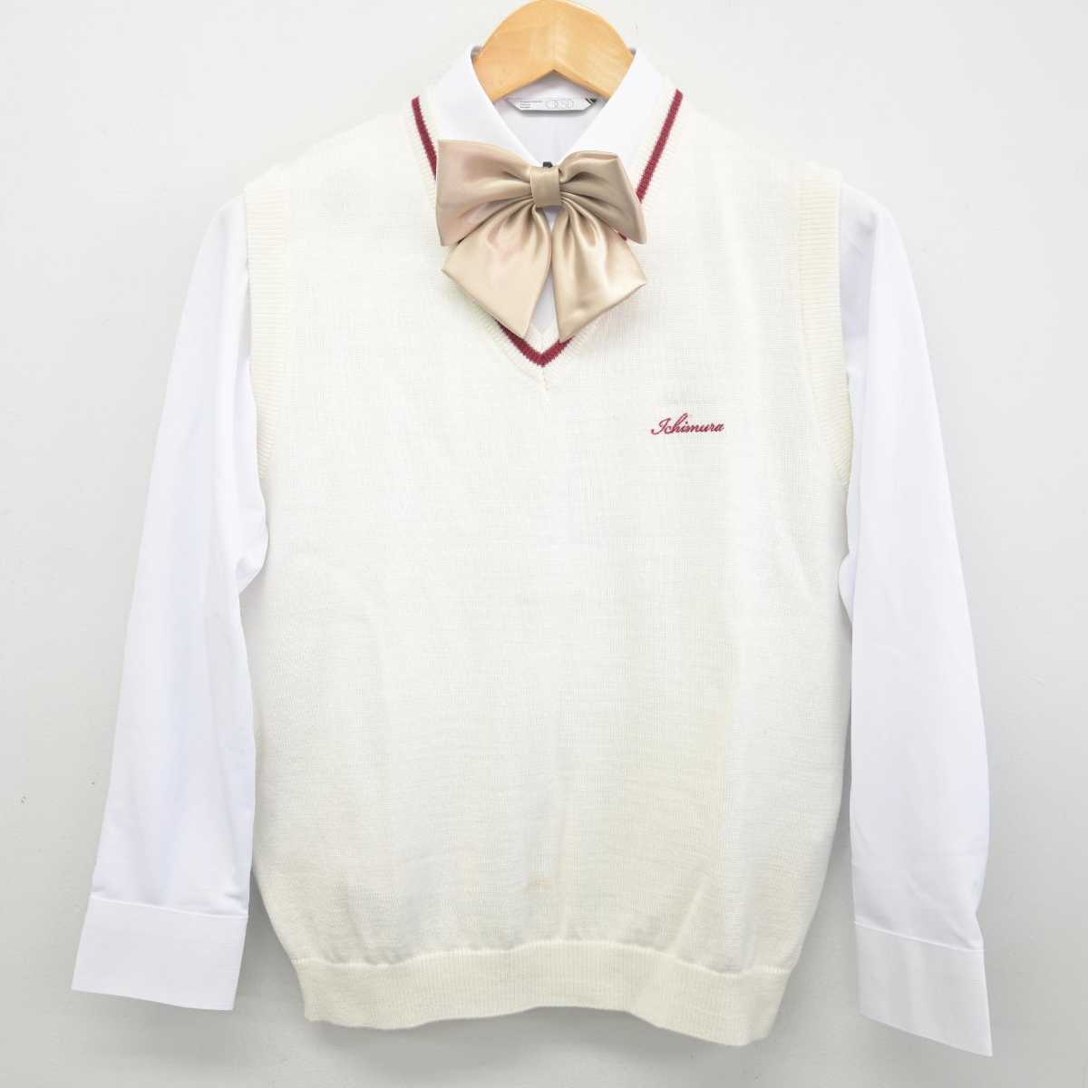 【中古】愛知県 名古屋経済大学市邨高等学校 女子制服 4点 ニットベスト・シャツ Sf077593 中古制服通販パレイド