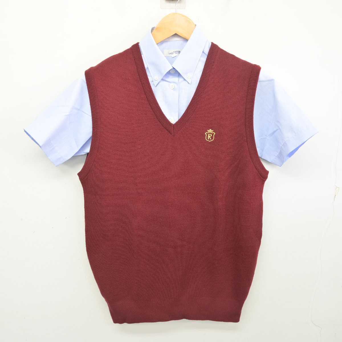 【中古】滋賀県 立命館守山高等学校 女子制服 3点 ニットベスト・シャツ Sf078188 中古制服通販パレイド