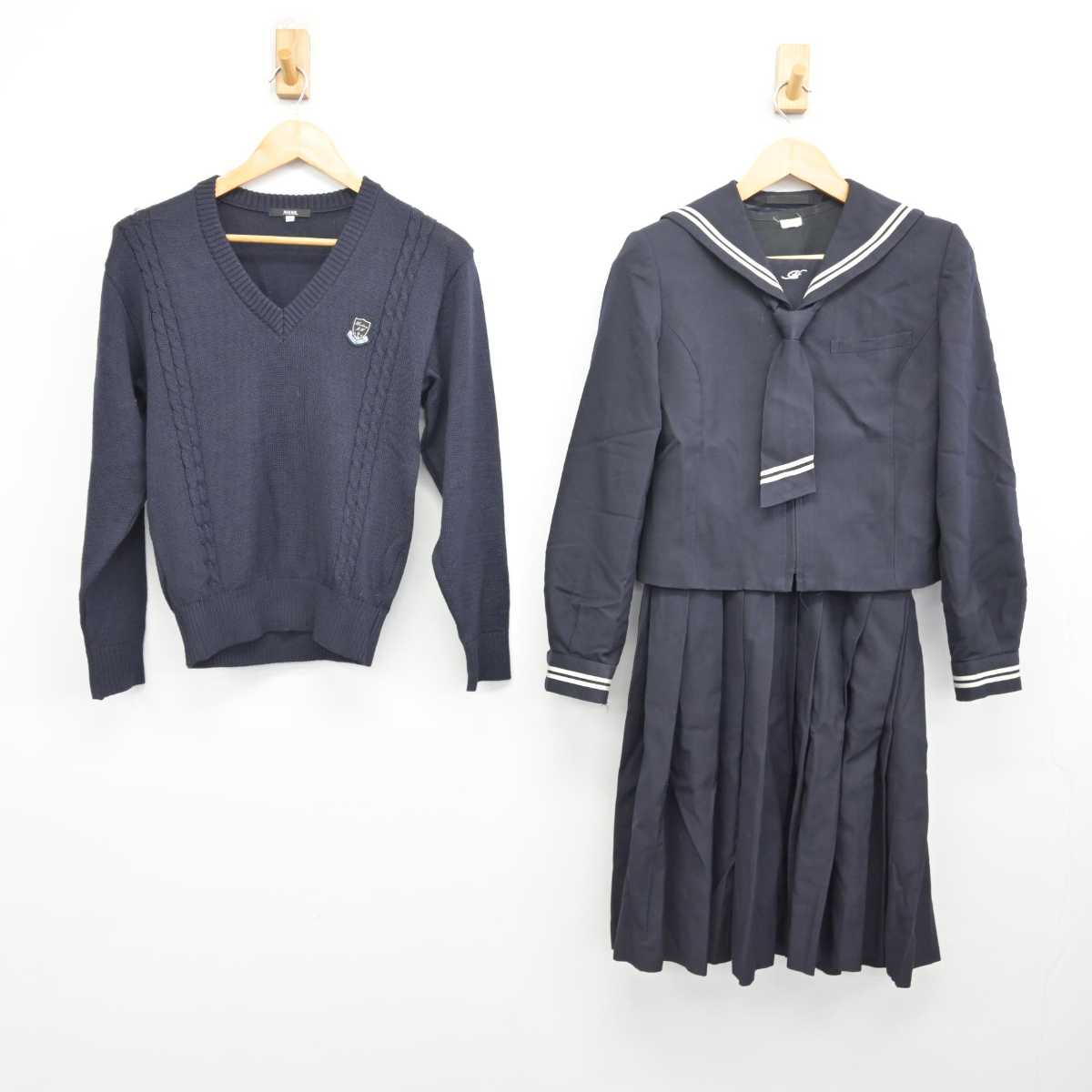 【中古】埼玉県 星野学園中学校 女子制服 4点 セーラー服・ニット・スカート Sf079071 中古制服通販パレイド