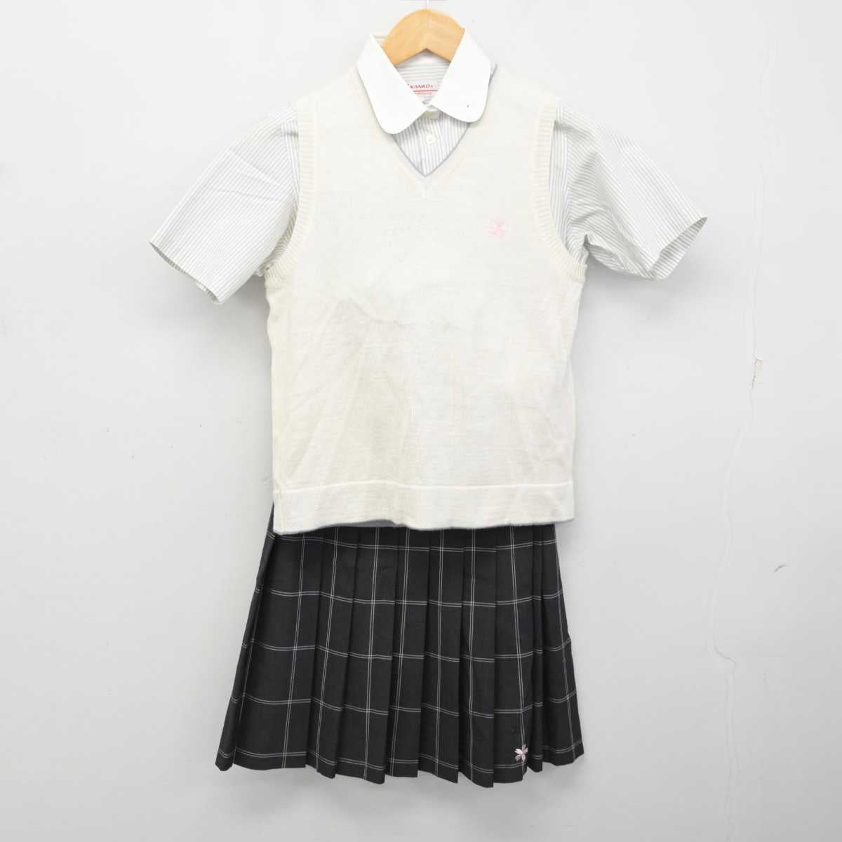 【中古】鹿児島県 明桜館高等学校 女子制服 4点 ニットベスト・シャツ・スカート Sf080301 中古制服通販パレイド