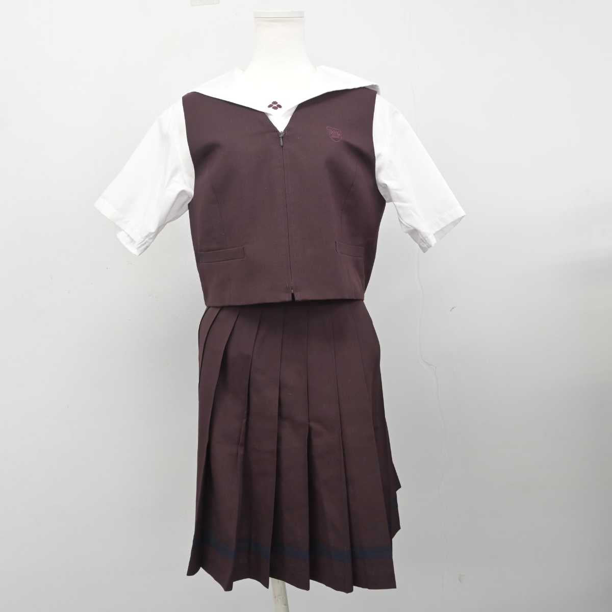 【中古】群馬県 共愛学園高等学校 女子制服 3点 ベスト・ブラウス・スカート Sf080767 中古制服通販パレイド
