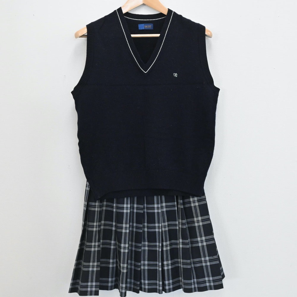 【中古制服】茨城県 取手松陽高等学校 女子制服 2点（ニットベスト・スカート）sf005974【リサイクル学生服】 中古制服通販パレイド