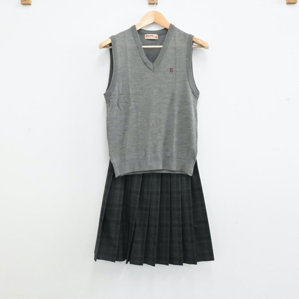 【中古制服】岐阜県 岐阜済美学院 済美高等学校 女子制服 2点（ニットベスト・スカート）sf006402【リサイクル学生服】 中古制服通販パレイド
