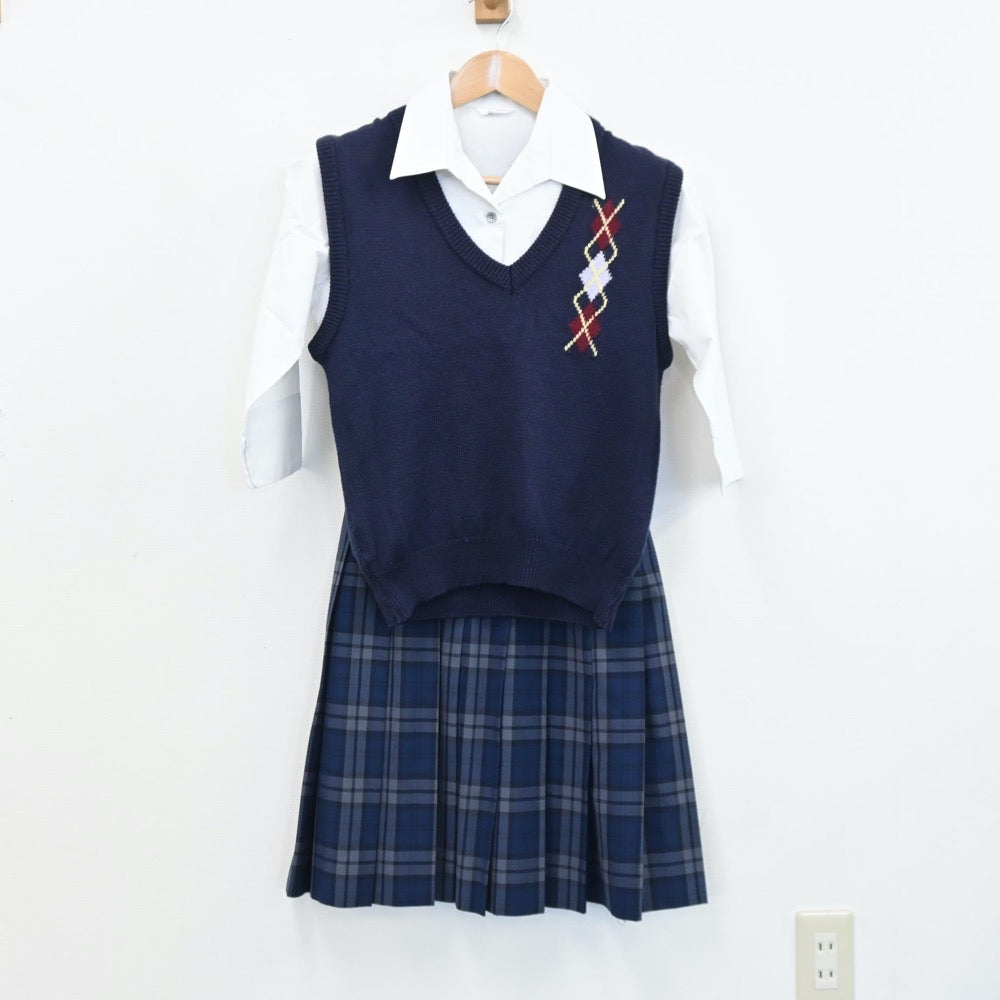 【中古制服】山口県 宇部フロンティア大学付属香川高等学校 女子制服 3点（シャツ・ニットベスト・スカート）sf008809【リサイクル学生服