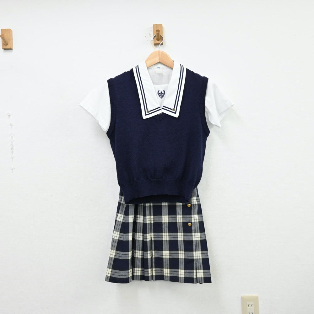 【中古制服】東京都 鶴川高等学校 女子制服 4点（シャツ・シャツ・ニットベスト・スカート）sf012042【リサイクル学生服】 中古制服