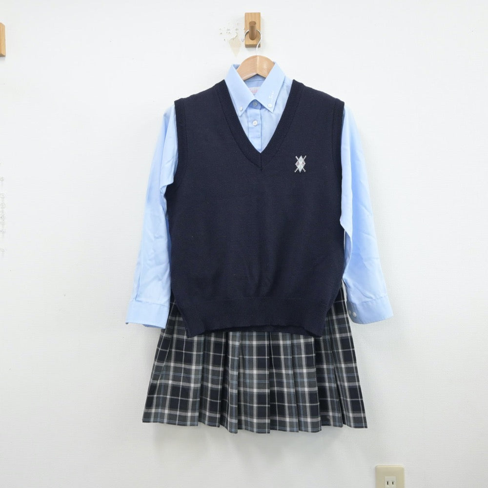 【中古制服】大阪府 大阪府立堺西高等学校 女子制服 3点（シャツ・ニットベスト・スカート）sf015762【リサイクル学生服】 中古制服