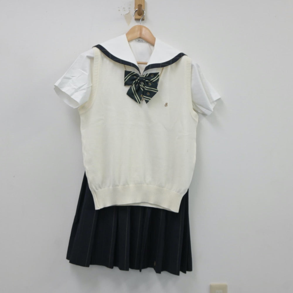 【中古制服】大阪府 住吉商業高等学校 女子制服 5点(セーラー服・ニットベスト・スカート)sf018307【リサイクル学生服】 中古制服