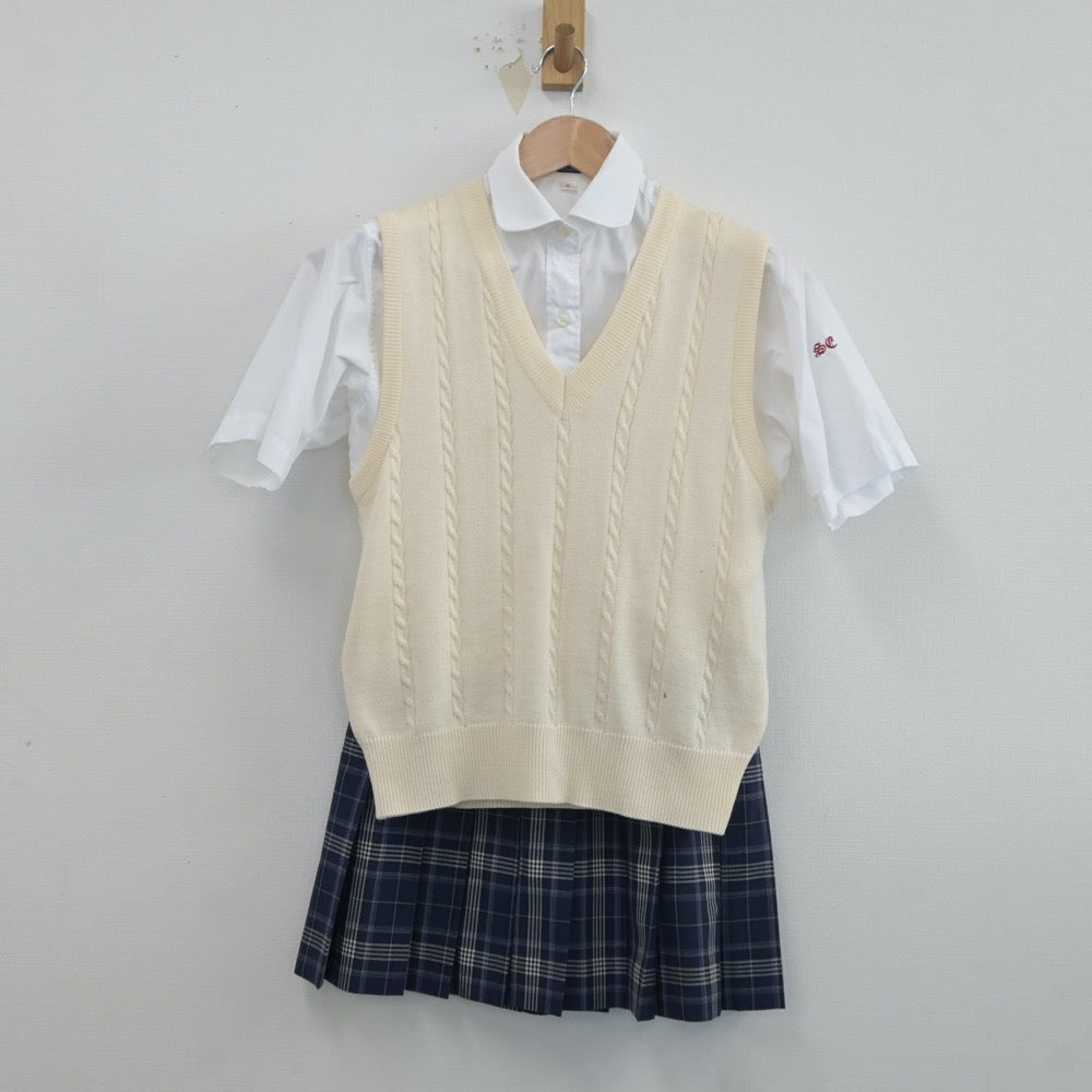 【中古制服】東京都 品川エトワール女子高等学校 女子制服 3点（ニットベスト・シャツ・スカート）sf019086【リサイクル学生服】 中古