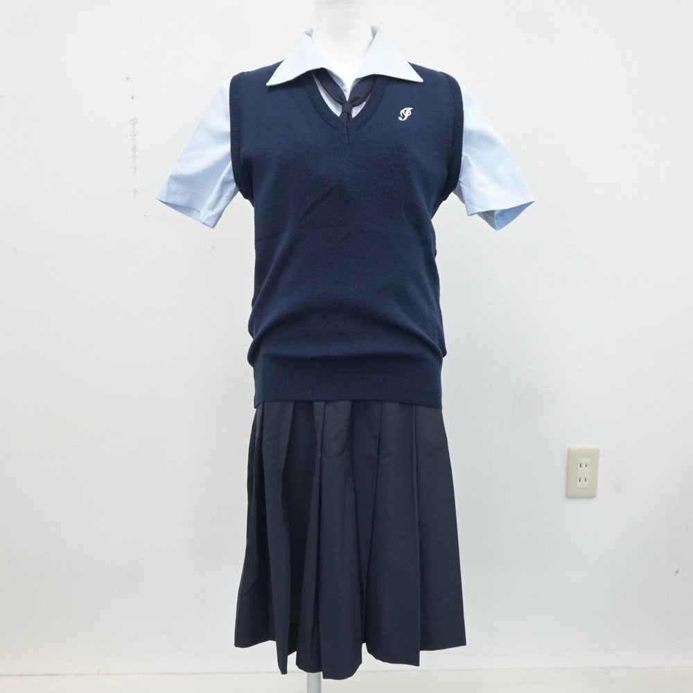 【中古制服】熊本県 必由館高等学校 女子制服 4点(ニットベスト・シャツ・ジャンパースカート)sf021518【リサイクル学生服】 中古