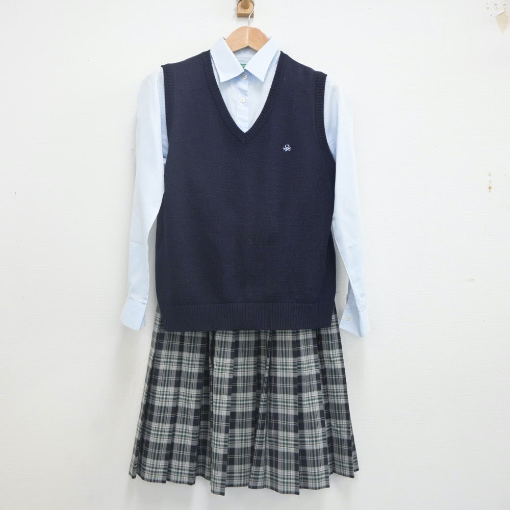 【中古制服】大阪府 大阪城南学園高等学校 女子制服 3点（シャツ・ニットベスト・スカート）sf022314【リサイクル学生服】 中古制服