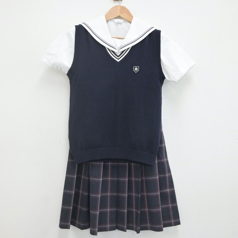 【中古制服】広島県 清水ヶ丘高等学校 女子制服 3点(ニットベスト・セーラー服・スカート)sf023064【リサイクル学生服】 中古制服