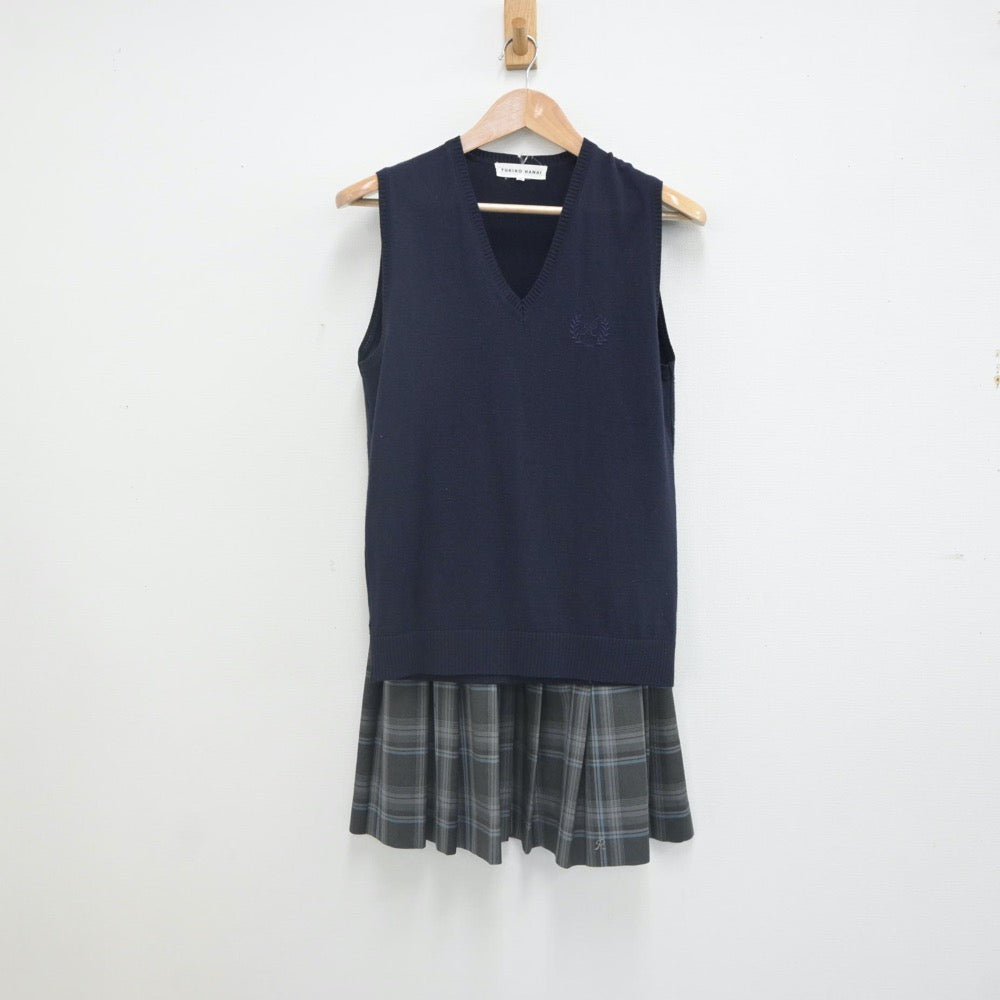 【中古制服】京都府 京都両洋高等学校 女子制服 3点（ニットベスト・スカート）sf023376【リサイクル学生服】 中古制服通販パレイド
