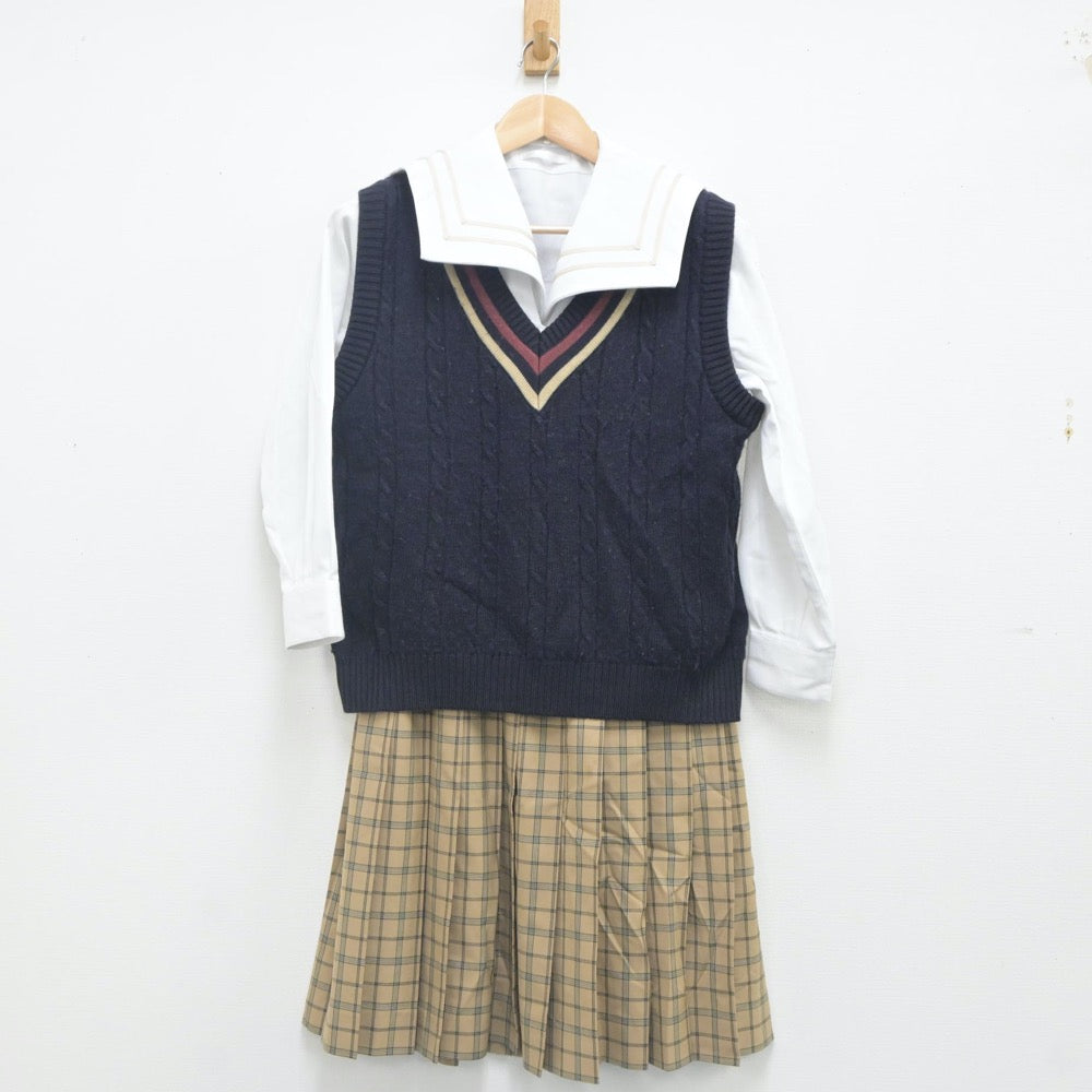 【中古制服】福井県 福井工大付属福井高等学校 女子制服 3点(ニットベスト・セーラー服・スカート)sf023616【リサイクル学生服