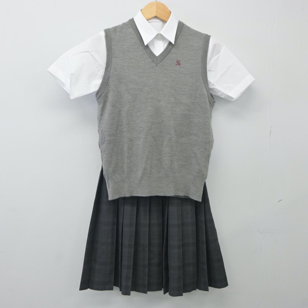【中古制服】岐阜県 済美高等学校 女子制服 4点（シャツ・ニットベスト・スカート）sf023970【リサイクル学生服】 中古制服通販パレイド