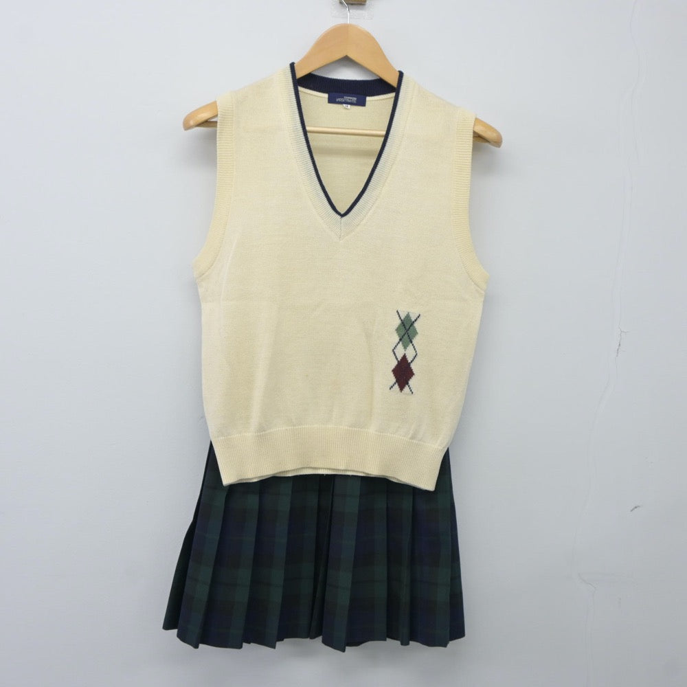 【中古制服】愛知県 愛知県みずほ大学瑞穂高等学校 女子制服 2点（ニットベスト・スカート）sf024376【リサイクル学生服】 中古制服