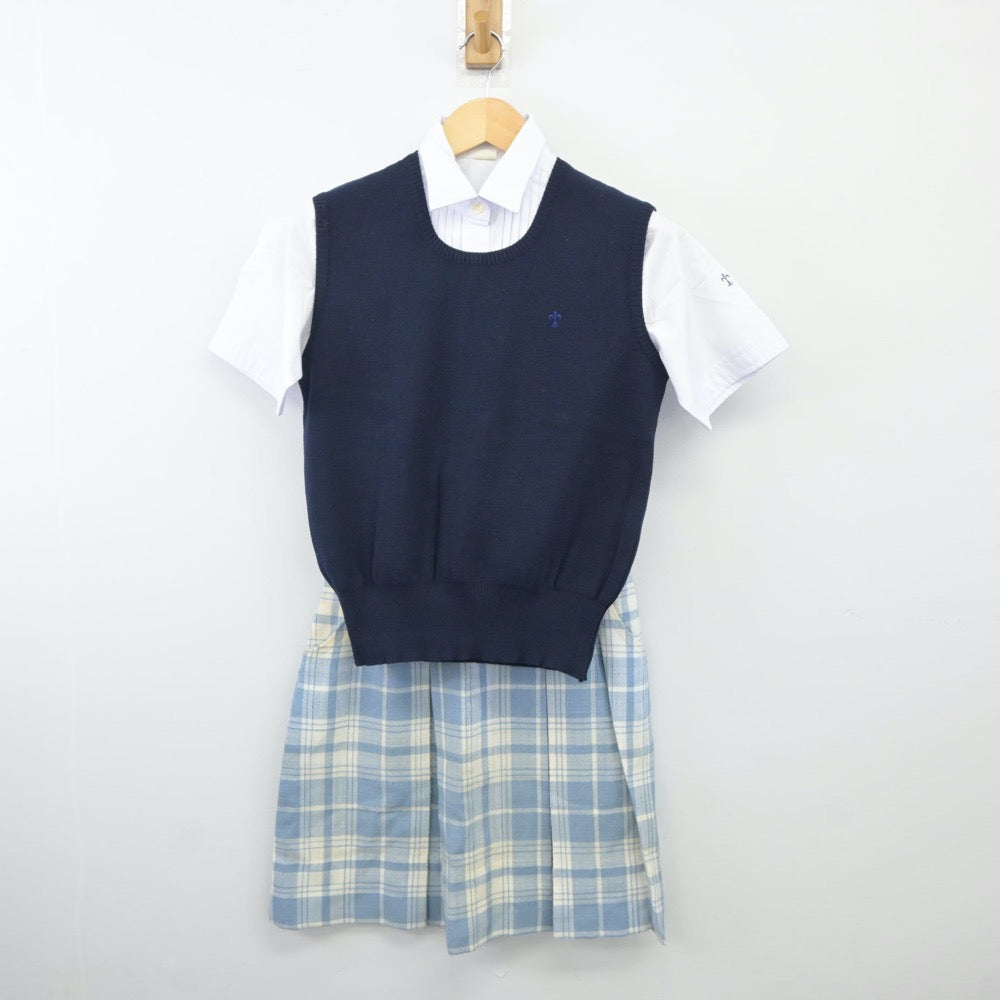 【中古制服】東京都 頌栄女子学院高等学校 女子制服 3点（シャツ・ニットベスト・スカート）sf024697【リサイクル学生服】 中古制服
